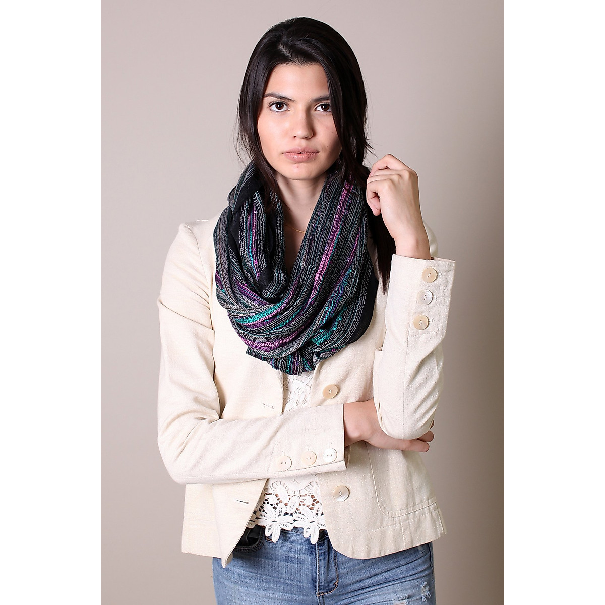 Anika Dali Women's Shimmer Sparkle Infinity Scarf- Festival Boho Bliss Fashion Scarf (Bejeweled Black)