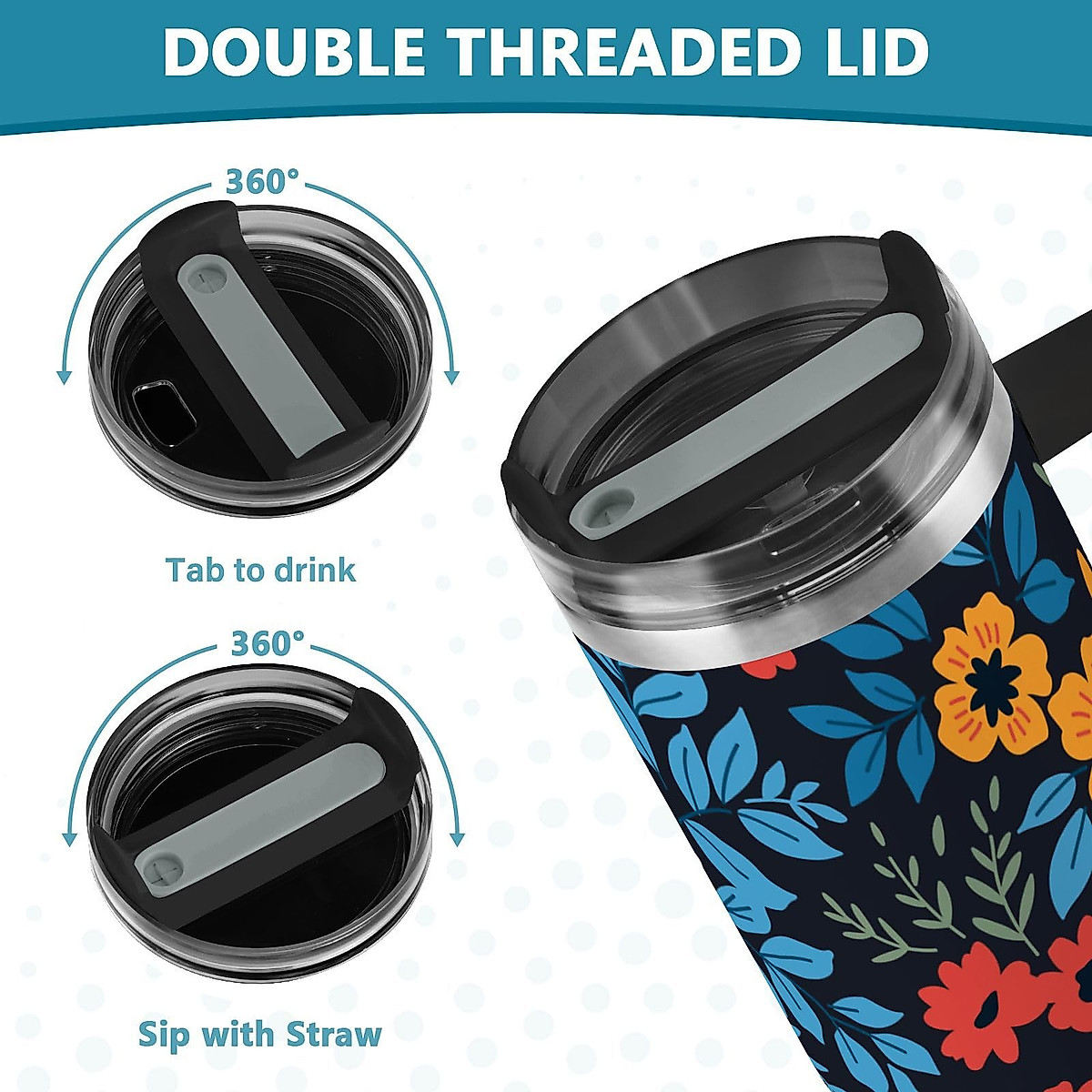Yasala Car Tumbler with Handle Spring Vivid Flower Travel Mug Coffee Cup Insulated Beverage Container Mega Cup for Hot Cold Drinking Thermos Water Bottle Cupholder Friendly 40 oz