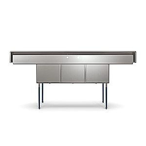 KoolMore 90 in. Three Compartment 18-Gauge Stainless-Steel Commercial Kitchen Sink, Bowl Size 18x18x14, with Three Basins and Pre-Drilled Faucet Holes and Two Drainboards (KM-SC181814-18B3)