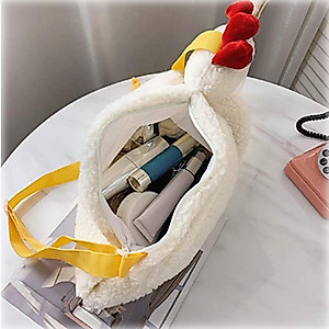 QQBOB Women Crossbody Bag Cartoon Chicken Pattern Large Capacity, Cute Casual Shoulder Bags Fleece Zipper Soft Plush Handbags, Gifts for Friends Daughter Girlfriend White