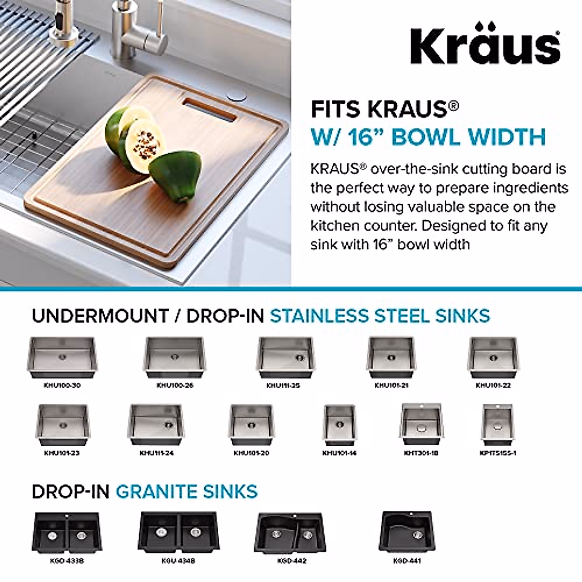 Kraus KCB-101BB Kore Cutting Board, 17" x 12 1/2"