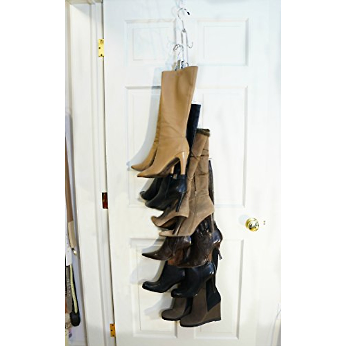 NEW IMPROVED SYSTEM- Boot Stax: Vertical Hanging Boot Rack, Boot Storage, Boot Organizer: 1 Vertical Rod that Swivels + 6 Silver Boot Hangers (Silver)