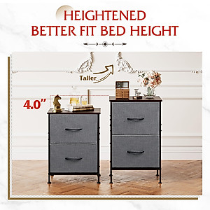 WLIVE Night Stand Set 2, Dresser and Nightstand Sets, Small Dresser for Bedroom with 2 Drawers, End Table with Fabric Bins for Closet, Bedside Furniture, College Dorm, Dark Grey