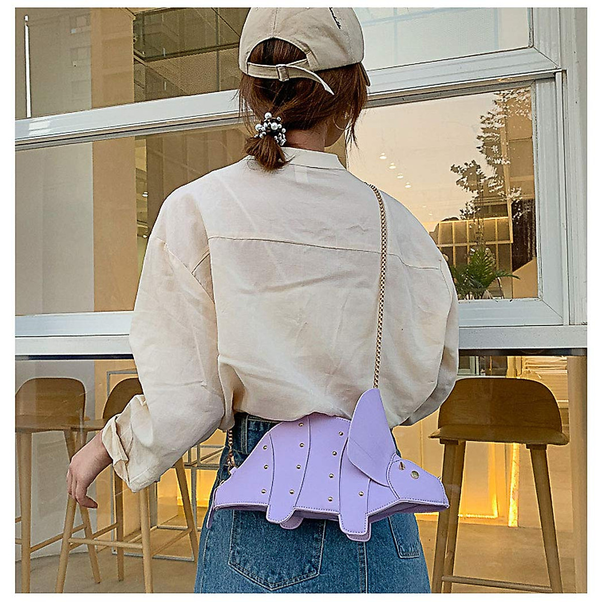 MILATA Dinosaur Shape Crossbody Shoulder Bag Women Pu Leather Rivet Chic Clutch Purse for Girls (blue)