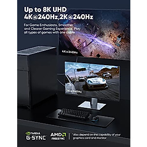 Capshi VESA Certified DisplayPort Cable 1.4, 8K DP Cable 6.6FT (8K@60Hz, 4K@144Hz, 2K@240Hz) HBR3 Support 32.4Gbps, HDCP 2.2, HDR10 FreeSync G-Sync for Gaming Monitor 3090 Graphics PC (Grey)