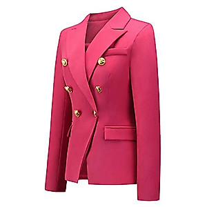chouyatou Women's Vintage Double Breasted Slim Fit Dress Suit Blazer Jacket (Large, Hot Pink)