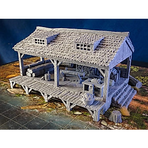 Washhouse and Woodcutter 28mm Scale Building for Medieval and Fantasy Village, DND Terrain 28mm for Dungeons and Dragons, D&D, Pathfinder, RPG, Age of Sigmar, Tabletop