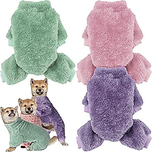 3 Pieces Dog Pajamas for Small Dogs Puppy Clothes Winter Coats for Dogs Elastic Pajamas for Dogs Fluffy Dog Jumpsuit High Collar Dog Fleece Sweater 4 Legs Dog Bodysuit for Small Dogs (L)