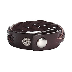 CCBFY Genuine Leather Bracelet Braided Sporty Wide Wristband Punk Jewelry for Men Women Brown