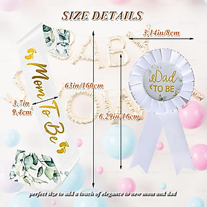 Mom To Be Sash and Daddy To Be Badge Pins for Baby Shower Boy Girl Greenery Sage Green Mom To Be Sash & Dad To Be Pin Gender Reveal Party Decorations Pregnant Mommy Gift (White Style)