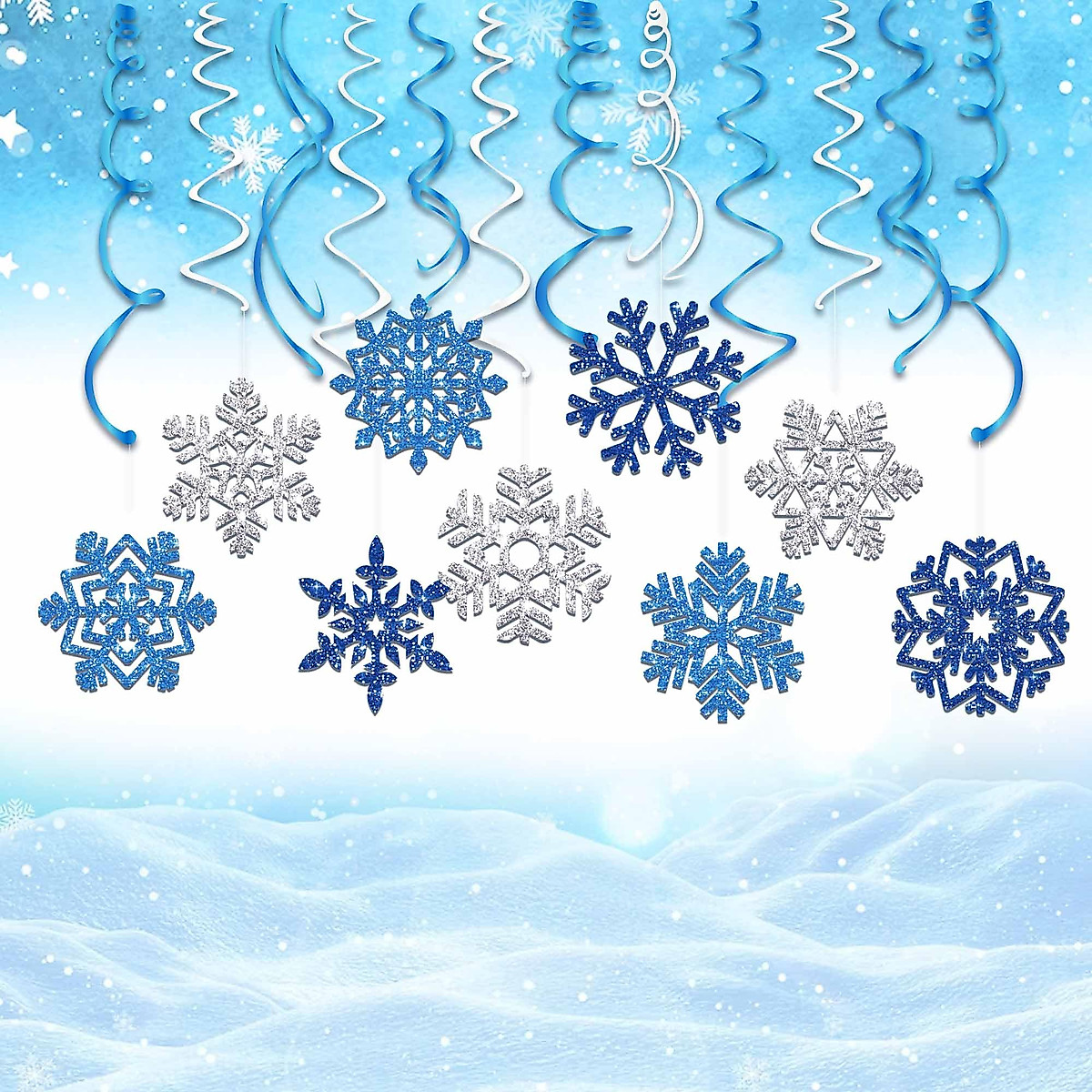 Winter Wonderland Party Decorations,Frozen Party Decorations,Snowflake Hanging Swirl Decorations,Snowman Party Streamers for Birthday Theme Party Together Baby Shower