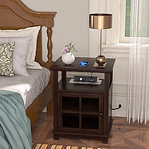 HIFYOBRO End Table with Wireless Charging Station Set of 2, Nightstand Set of 2, Side Table with Adjustable Storage Shelf for Bedroom, Living Room