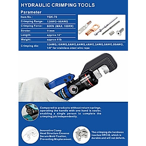 AMZCNC Hydraulic Crimping Tool and Cable Cutter Hydraulic Cable Lug Crimper 8 US TON 12 AWG to 00 (2/0) Electrical Terminal Cable Wire Tool Kit with 9 Die