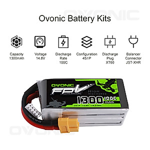 OVONIC 4S Lipo Battery 1300mAh 100C 14.8V Lipo with XT60 Plug for FPV Racing RC Quadcopter Helicopter Airplane Multi-Motor Hobby DIY Parts