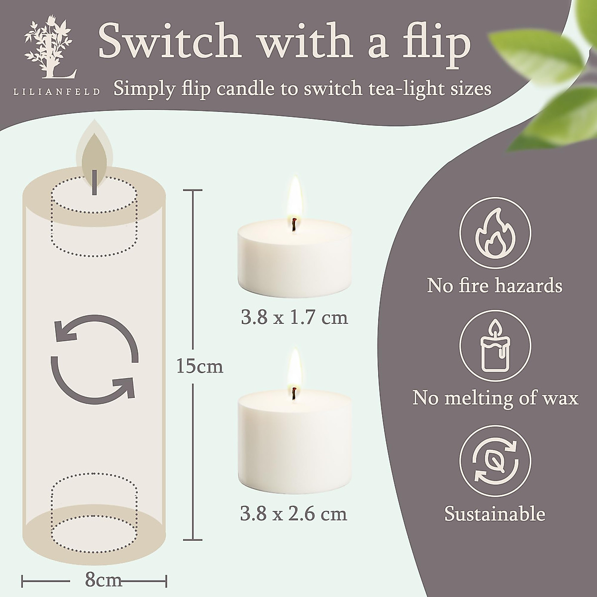 Artificial Pillar Candles with Real Tea-Light Fire for Home Decoration & Table Centerpiece, Tealight Candle Holder