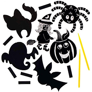 Baker Ross AX201 Glow in The Dark Scratch Art Fridge Magnets - Pack of 10, Halloween Decorations, Halloween Crafting, Magic Paper Ideal for Kids to Design and Decorate for Trick or Treaters