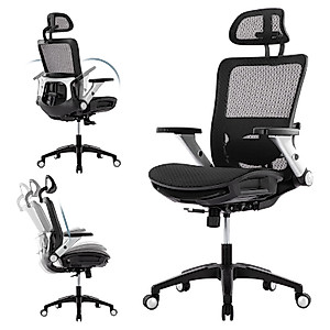 Ergonomic Mesh Office Chair with Footrest, High Back Computer Executive Desk Chair with Headrest and 4D Flip-up Armrests, Adjustable Tilt Lock and Lumbar Support-Grey