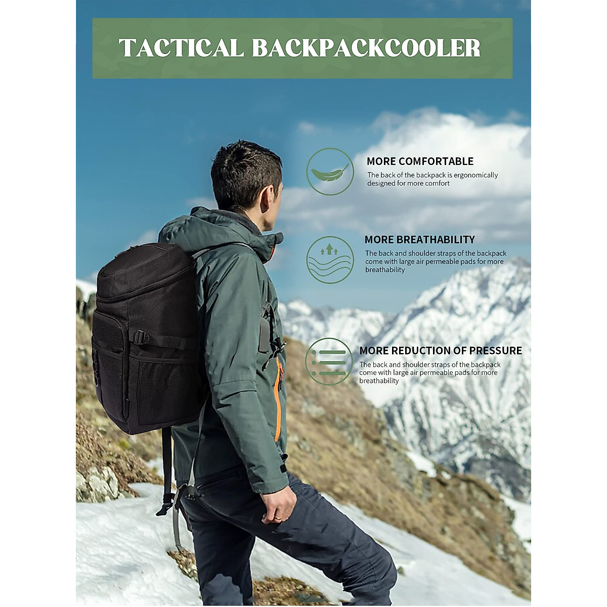 JOYHILL Backpack Cooler, Cooler Backpack 36 Cans Tactical Insulated Soft Cooler Bag Large Capacity Leakproof Cooler for Men Women, Travel Backpack for Camping Hiking Picnic Beach,Gray Camouflage