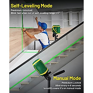APEXFORGE X3 131ft Green Laser Level, Cross Line Laser with 2 Plumb Dots, 4500mAh Rechargeable Battery with Type-C Charging Port, Self-Leveling & Manual & Pulse Mode