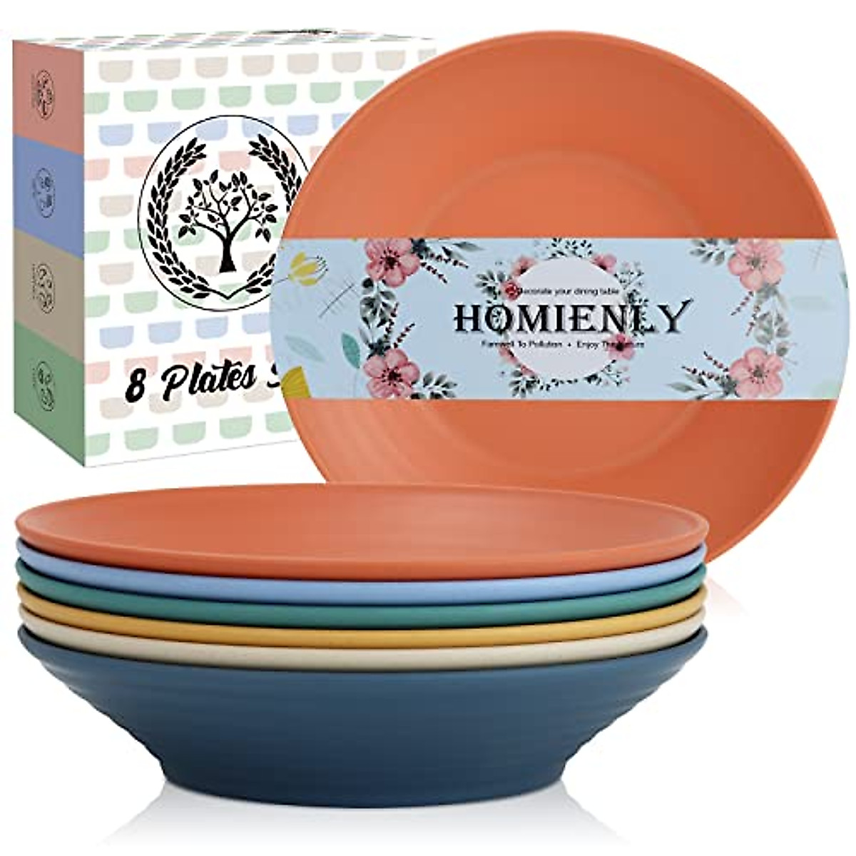 Homienly Wheat Straw Pasta Bowls 36oz, Large Salad Serving Bowls Set of 6, Unbreakable Soup Bowls, Plastic Pasta Bowls Set for Kitchen, Microwave Dishwasher Safe