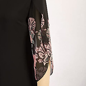 Women 3/4 Sleeve Loose Chiffon Dress Shift Dress Midi Black-Pink Flower-2 XL