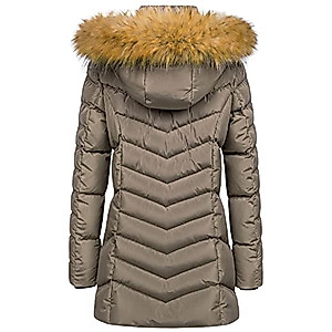 CREATMO US Women's Winter Hooded Faux Fur Coat Waterproof Warm Long Puffer Winter Thicken Parkas Coats Brown L