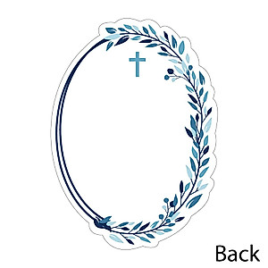 Big Dot of Happiness Blue Elegant Cross - Shaped Cards - Boy Religious Party Thank You Note with Envelopes - Set of 12