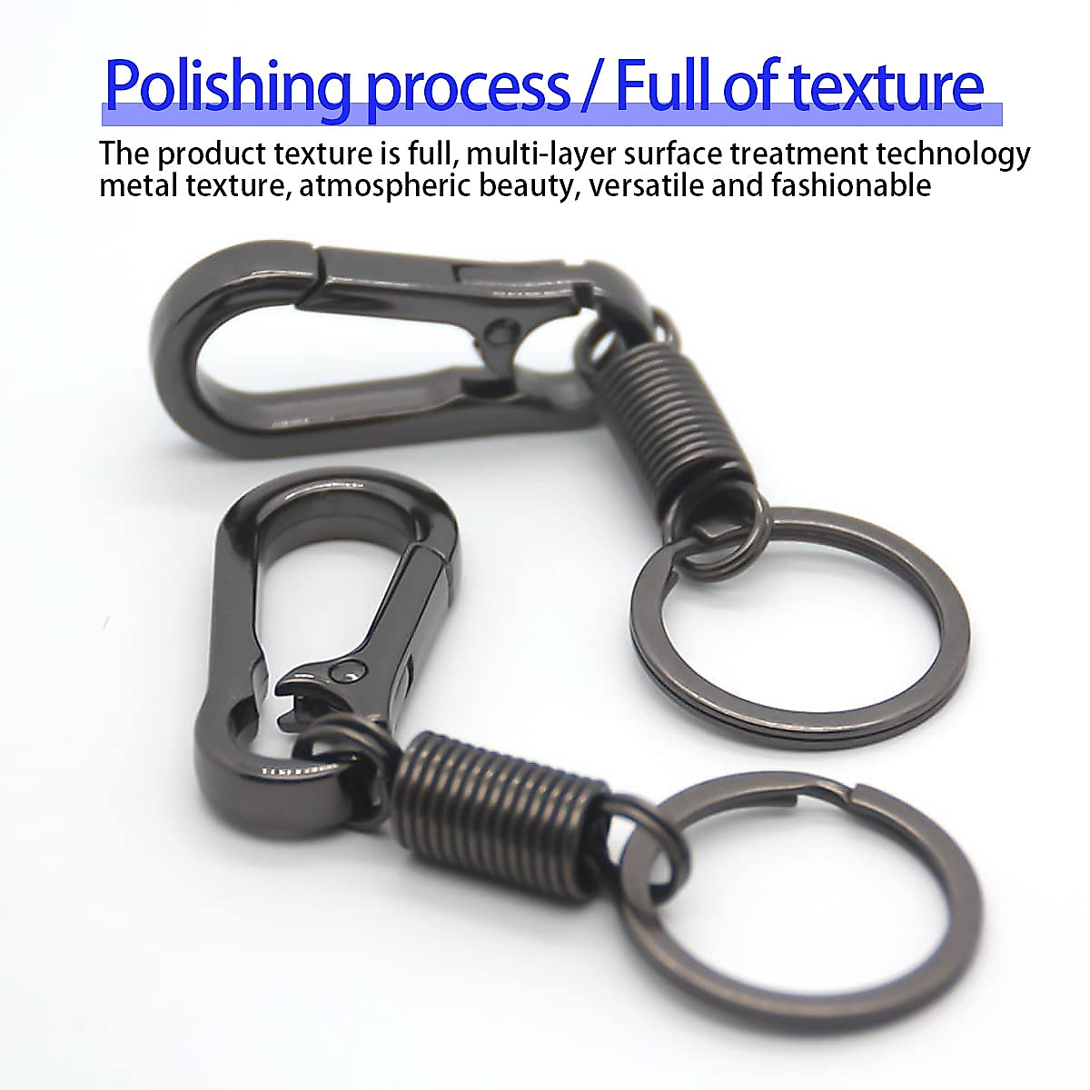 2PCS Carabiner Shape Keychains, Zinc Alloy Spring Keyring, Anti-Lost Retractable Clip Keyring, Gourd Buckle Keyfob Key Holder