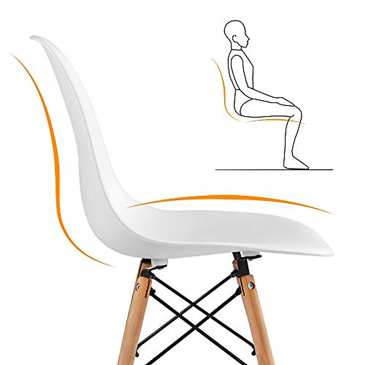 Yaheetech Dining Chairs with Beech Wood Legs and Metal Wires Modern Side Shell Eiffel DSW Chairs for Dining Room Living Room Bedroom Kitchen Lounge Reception, Set of 8, White