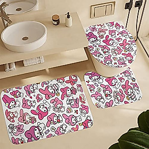 fmsnupz 4PCS Anime Shower Curtain Set, Cute Bathroom Decor with Non-Slip Rugs, Toilet Lid Cover and Bath Mat, Waterproof Fabric Shower Curtains with 12 Hooks, 70.8"x70.8"