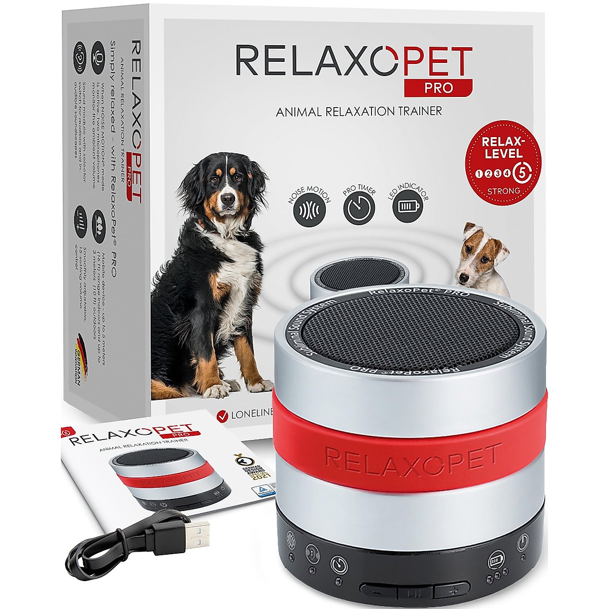 RelaxoPet Pro Dog Relaxation System - Calming for Dogs Relaxation Device with Noise Motion, LED Indicator, Pro Timer - Portable Sound Machine for Dogs for Thunderstorms, Fireworks, & Travelling