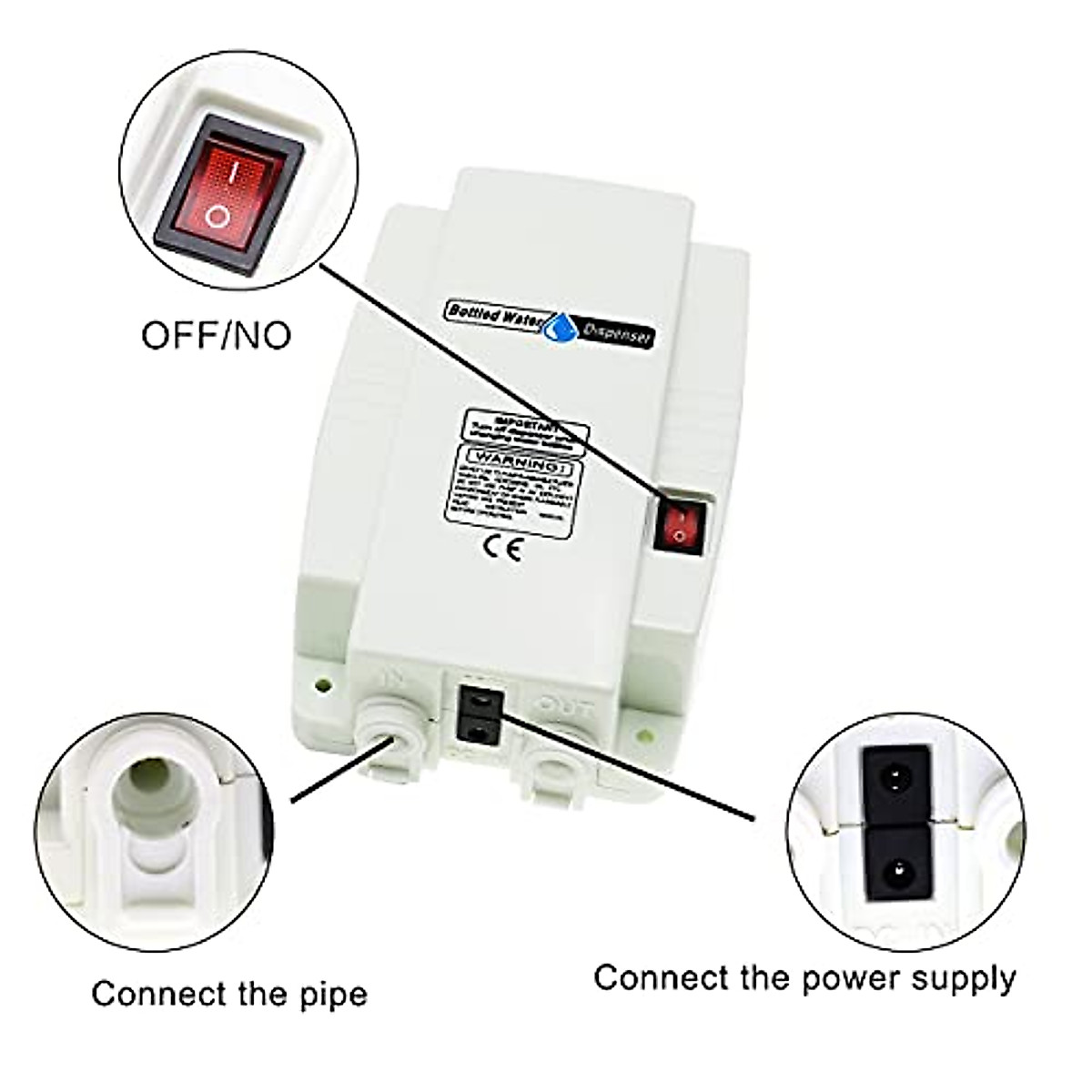 TDRRICH Bottled Drinking Water Dispensing Pump System，Double-Pipe Electric Water Pump for 5 Gallon Power 25W Pressure Value 60psi 1GPM Flow 2.5L Suitable for Coffee/Ice Machines,Refrigerators, Faucets