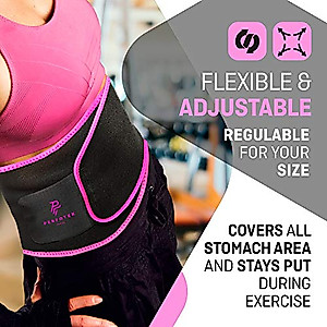 Perfotek Waist Trimmer Belt for Women Waist Trainer Sauna Belt Tummy Toner Low Back and Lumbar Support with Sauna Suit Effect (Large Pink)