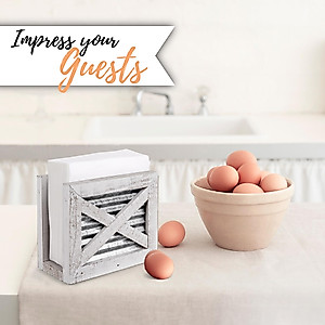 Autumn Alley Farmhouse Napkin Holder - Wooden Napkin Holder - Classic Barn Door Motif with Galvanized Metal - Rustic Napkin Holder for Farmhouse Décor - Shabby White Country Napkin Holder