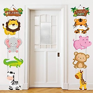 Sumind Jungle Animal Theme Party Supplies Woodland Animal Cutouts Banner Jungle Party Decorations Welcome Jungle Party Door Signs for Baby Shower Family Reunion School Party Decorations