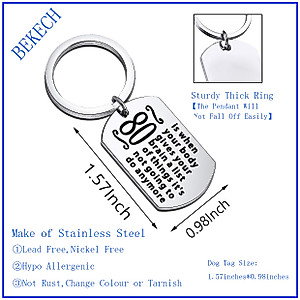 BEKECH 80 Year Old Birthday Gift 80 Is When Your Body Gives Your Brain a List of Things 80TH Birthday Keychain Turning 80 Gift 1940s Born Jewelry for Men Women (silver)