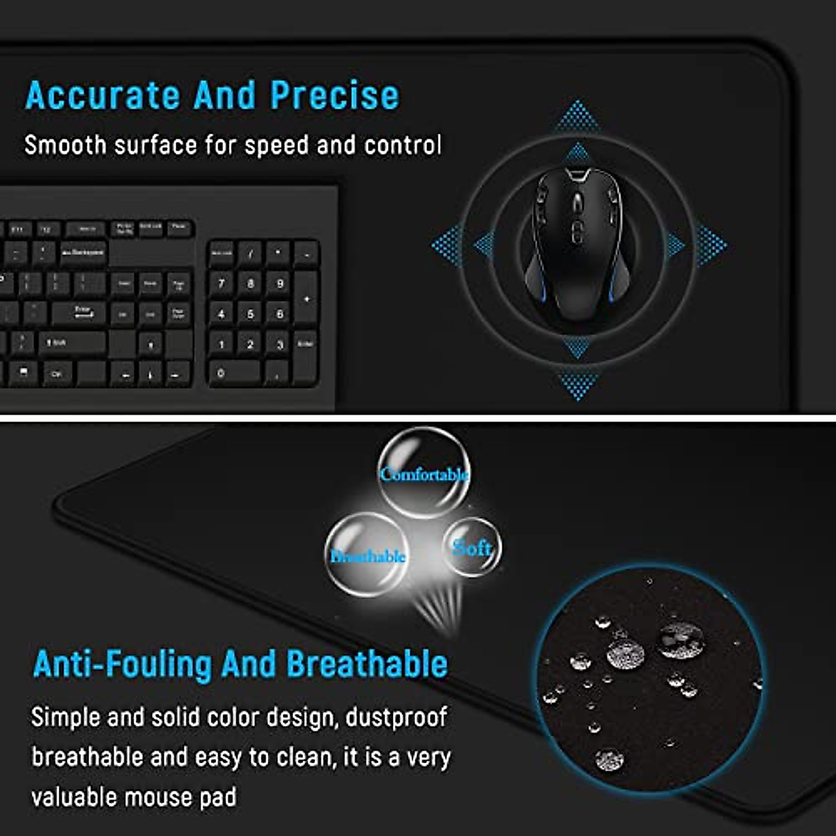 JIALONG Large Gaming Mouse Pad Desk Mat Comfortable XXL Mousepad Extended Size 35.4 x 15.7 inches Classic Black