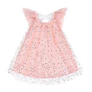 AGQT Toddler Girls Tulle Tutu Dress Flutter Sleeve Sequin Layered Summer Babydoll Birthday Tea Party Gowns Baptism Christening Pageant Sundress Pink-Sequin Dot Size 12-24 Months