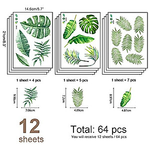 Leaf Wall Decals, H2MTOOL 64 PCS Removable Tropical Plants Tree Leaves Stickers for Kids Nursery Room Decor