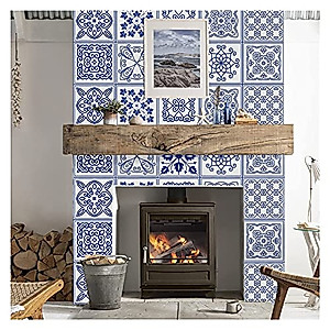 Tile Stickers Simple Blue White Stick on Tiles Bathroom PVC Self Adhesive Wall Tiles Kitchen Stick on Wall Tiles Waterproof Peel and Stick Floor Tiles Self Adhesive Tiles for Walls (Size : 15x15x10pc