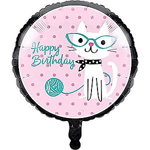 Creative Converting Purr-FECT Party 10-Count Happy Birthday Metallic Round Balloons