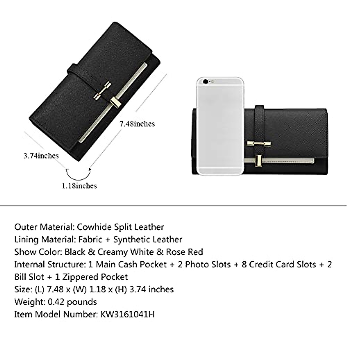 CLUCI Leather Wallet for Women Slim Designer Trifold Ladies Credit Card Holder Black