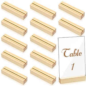 Zonon 12 Pieces Wood Place Card Holders Wood Sign Holders Table Number Holder Stands Name Card Holder for Wedding Party Events Decoration (Natural Wood Color,4.6 x 1.1 x 0.9 Inch)