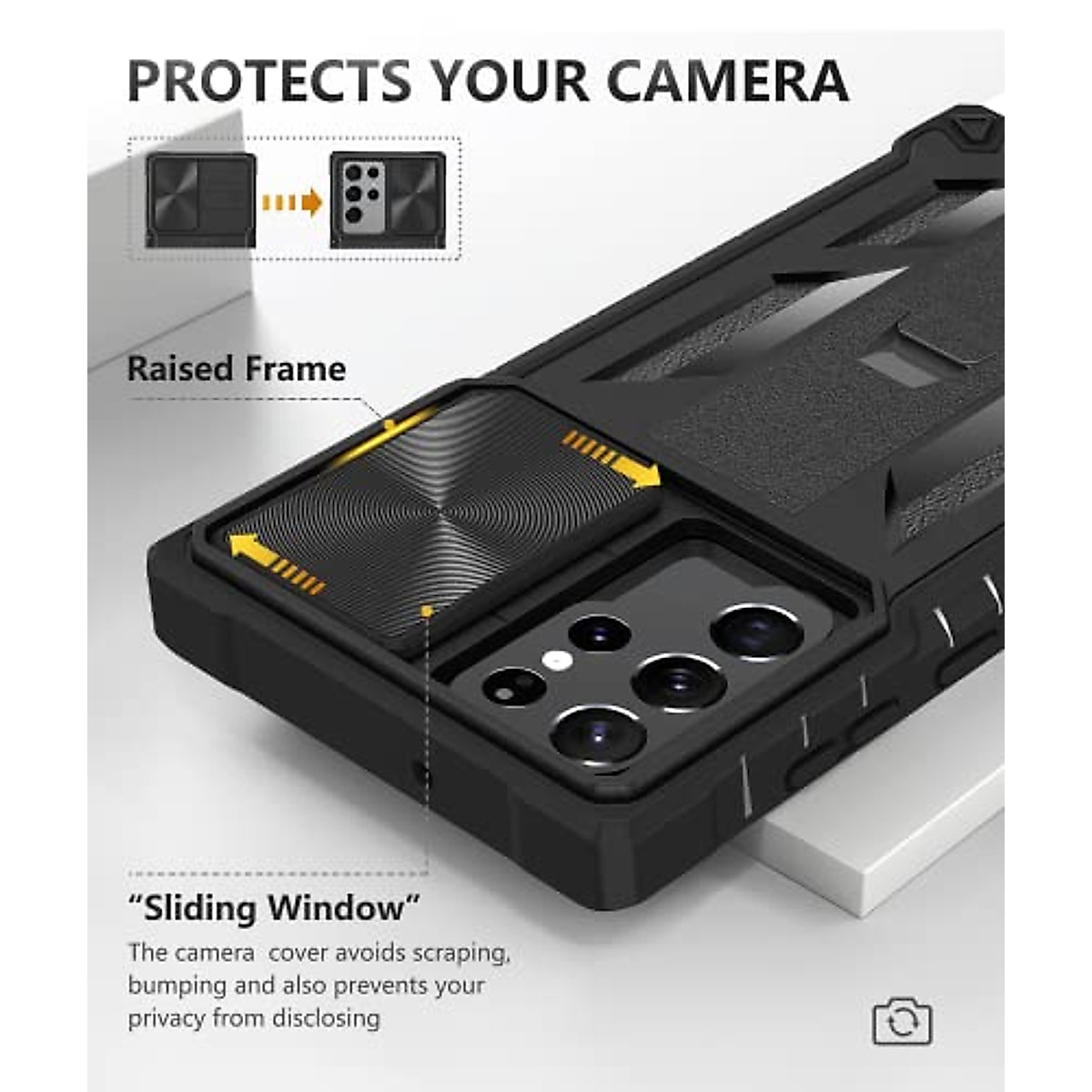 Case for Samsung Galaxy S22 Ultra 5G: Military Grade Drop Proof Rugged Protective Phone Cover with Built-in Kickstand & Slide |Shockproof Bumper Protection Textured Matte 6.8 Inch-Black