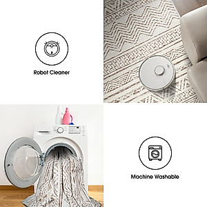 Moroccan 9x12 Washable Area Rug: Large Soft Farmhouse Washable Rugs for Living Room Bedroom Modern Machine Non-Slip Neutral Geometric Indoor Floor Carpet for Home Office