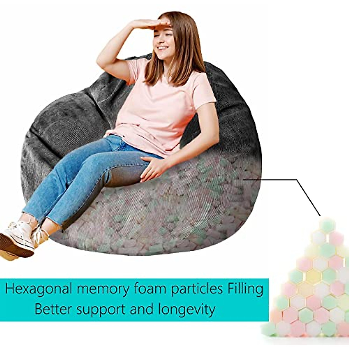 3Ft Bean Bag Chair, High-Rebound Memory Foam Filled Bean Bag with Premium Corduroy Cover, Ultra Soft Bean Bag Chairs for Adults, Kids (Black)