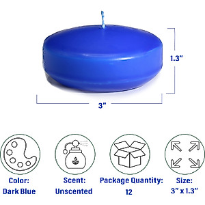 CandleNScent Unscented Floating Candles | Large 3 Inch - Fits in 3 Inch Vase and Above | Dark Blue | Floats On Water | Pack of 12