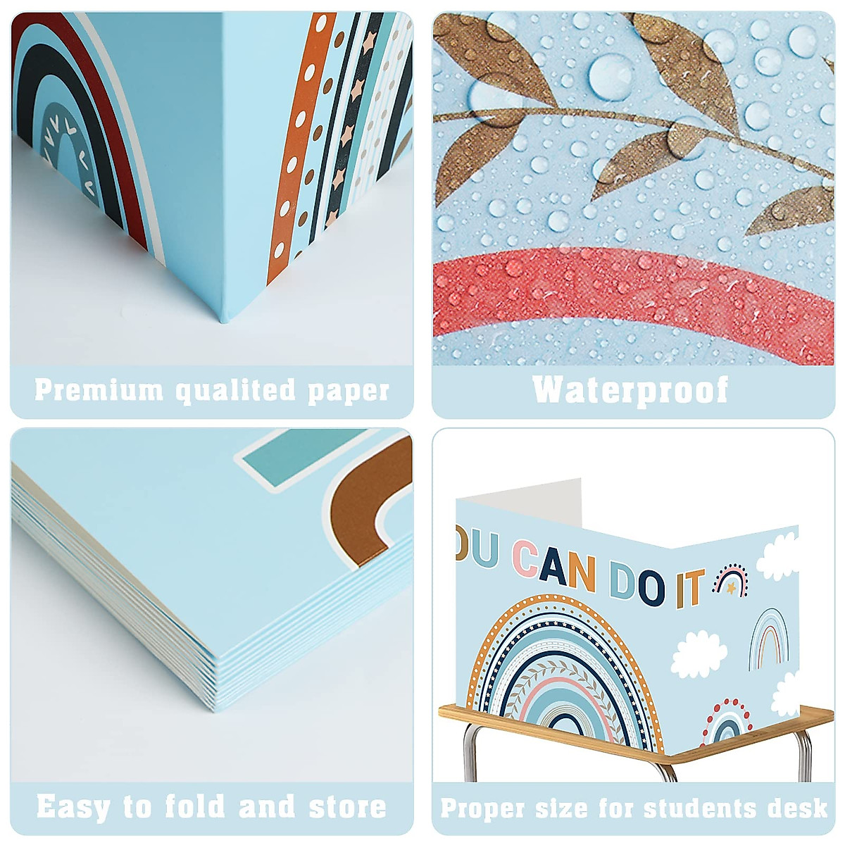 24 Pcs Privacy Boards for Student Desks Boho Rainbow Classroom Desk Divider Table Desk Privacy Panel Privacy Folders Screen Partition for School Teacher Student Study Test Shields Class (Boho Rainbow)