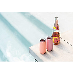 Vinglacé Stainless Steel Stemless Champagne Flute- Insulated Sparkling Wine Tumbler with Glass Insert, 6 oz, White