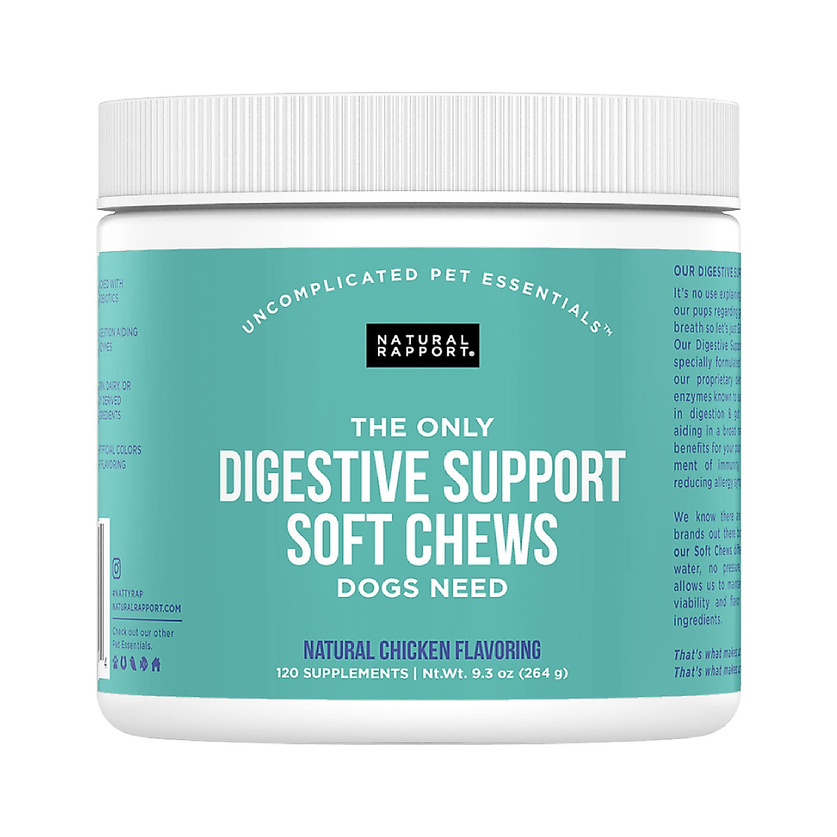 Natural Rapport Dog Digestive Supplement - The Only Digestive Support Soft Chews Dogs Need - 120ct Treats That Contain Probiotics and Enzymes to Support Digestion and Gut Health